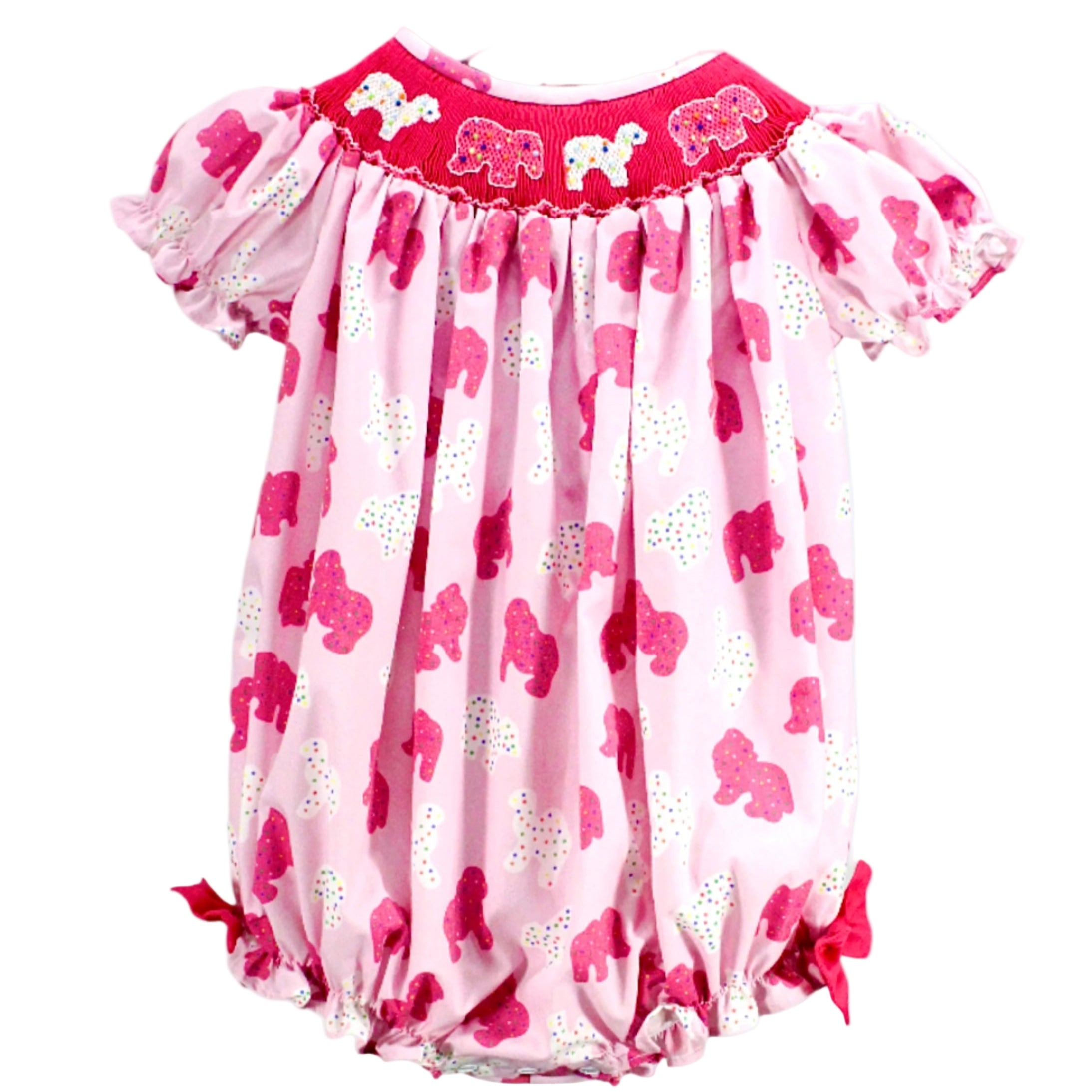 Pink Sprinkle Elephant Bubble - Hand-Smocked Romper | Smocked Peacock